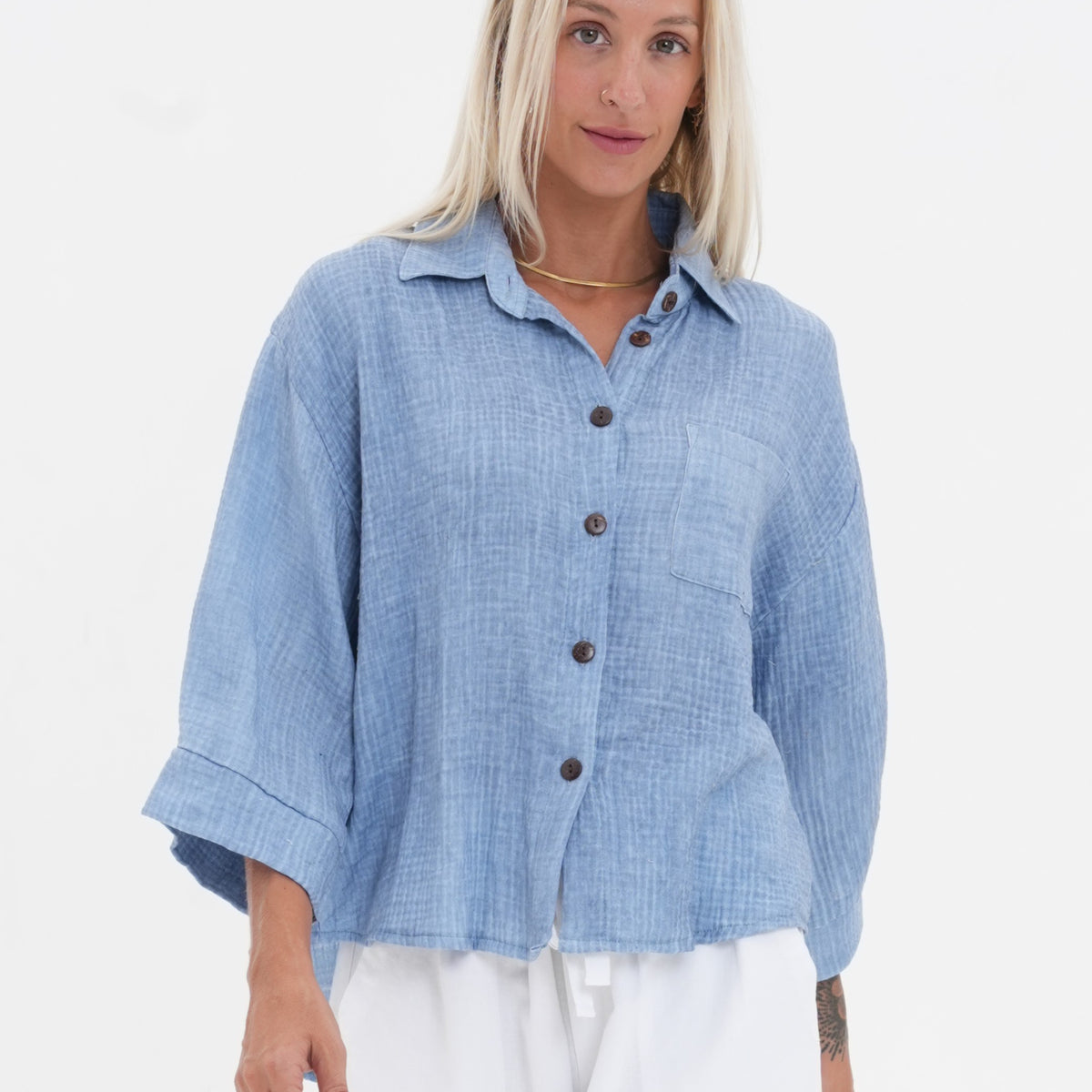 Carbon The Label Thea Cotton Shirt - Denim Blue – Spoilt Boutique