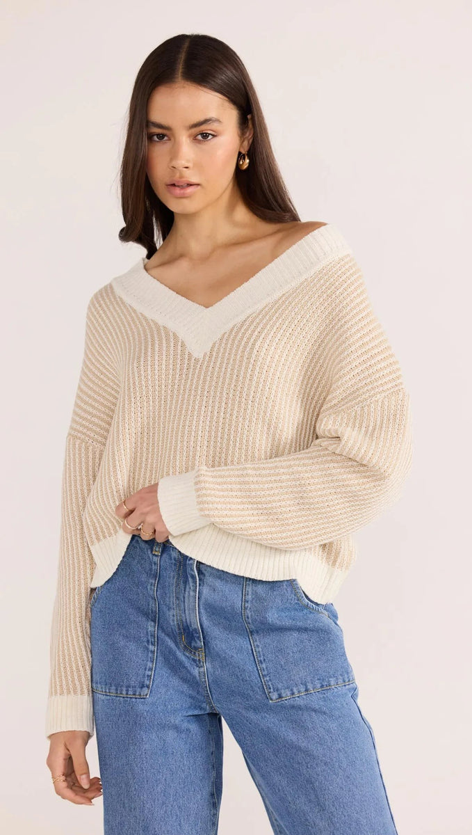 Mink Pink Megan V neck Sweater - Beige – Spoilt Boutique